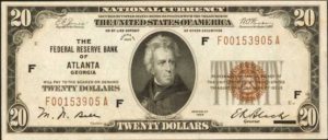 1929 $20 Federal Reserve Bank Note from Atlanta, Georgia Star Note ...